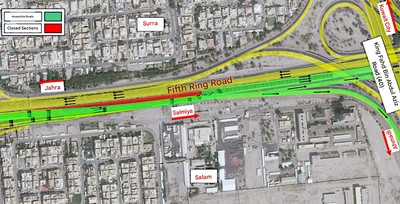 Partial Closure on Fifth Ring Road Toward Salmiya | arabtimes