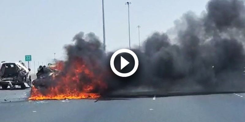 Driver Survives Vehicle Fire after Collision | arabtimes